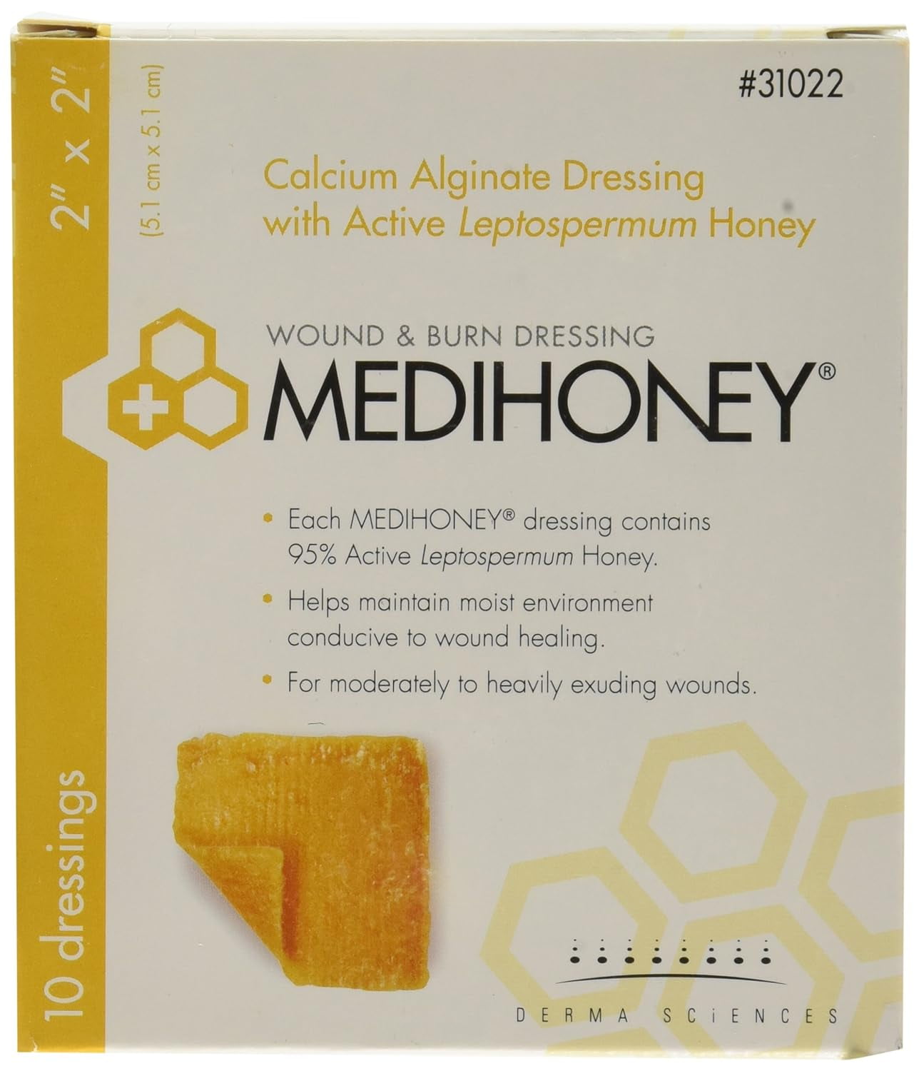 MEDIHONEY Calcium Alginate Dressing 2" X 2" - 95% Active Leptospermum ...