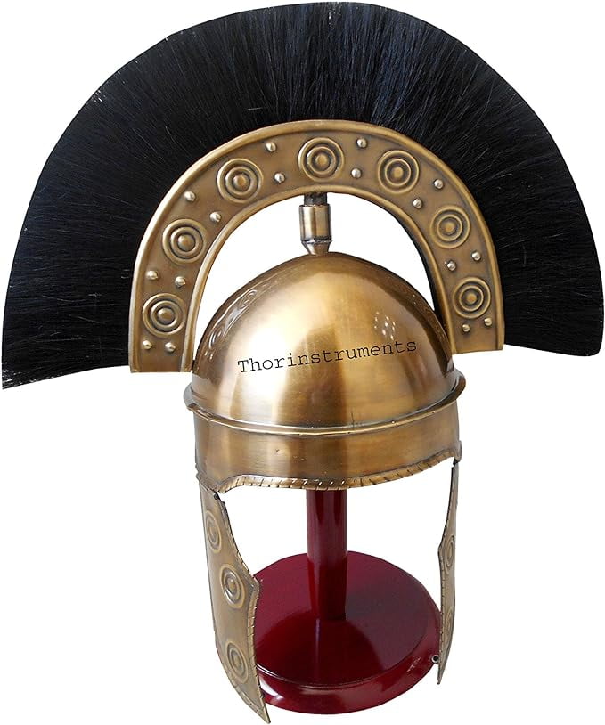 MEDIVAL Roman HBO Helmet Brass Antique Finish Black Plume Replica ...