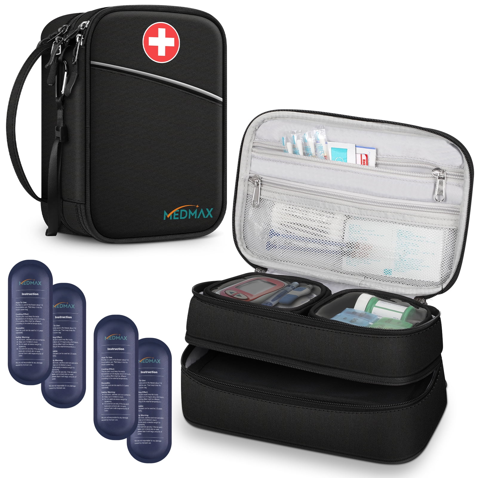 MEDMAX Insulin Cooler Travel Case with 4 Ice Packs, Double-Layer Water ...