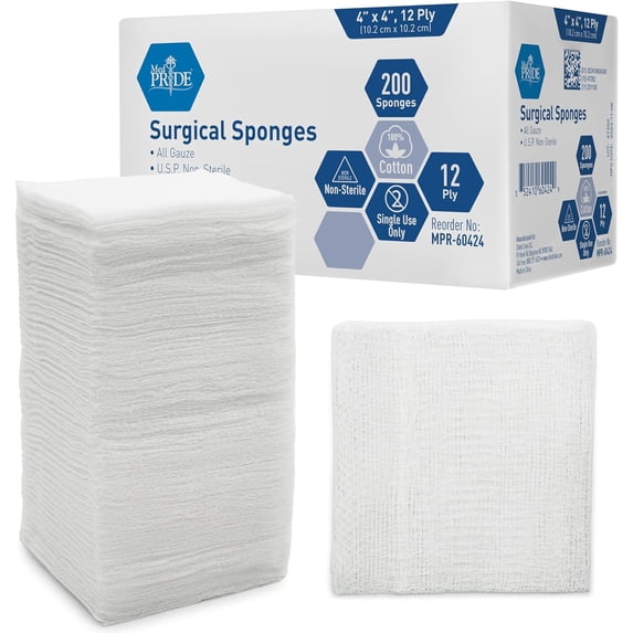 MEDPRIDE 12-Ply Cotton Surgical Gauze Sponges for Wound Cleaning, Extra ...