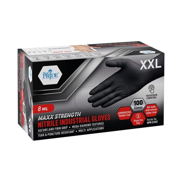 MEDPRIDE XXL Size Black Nitrile Disposable Gloves, Latex Free ...