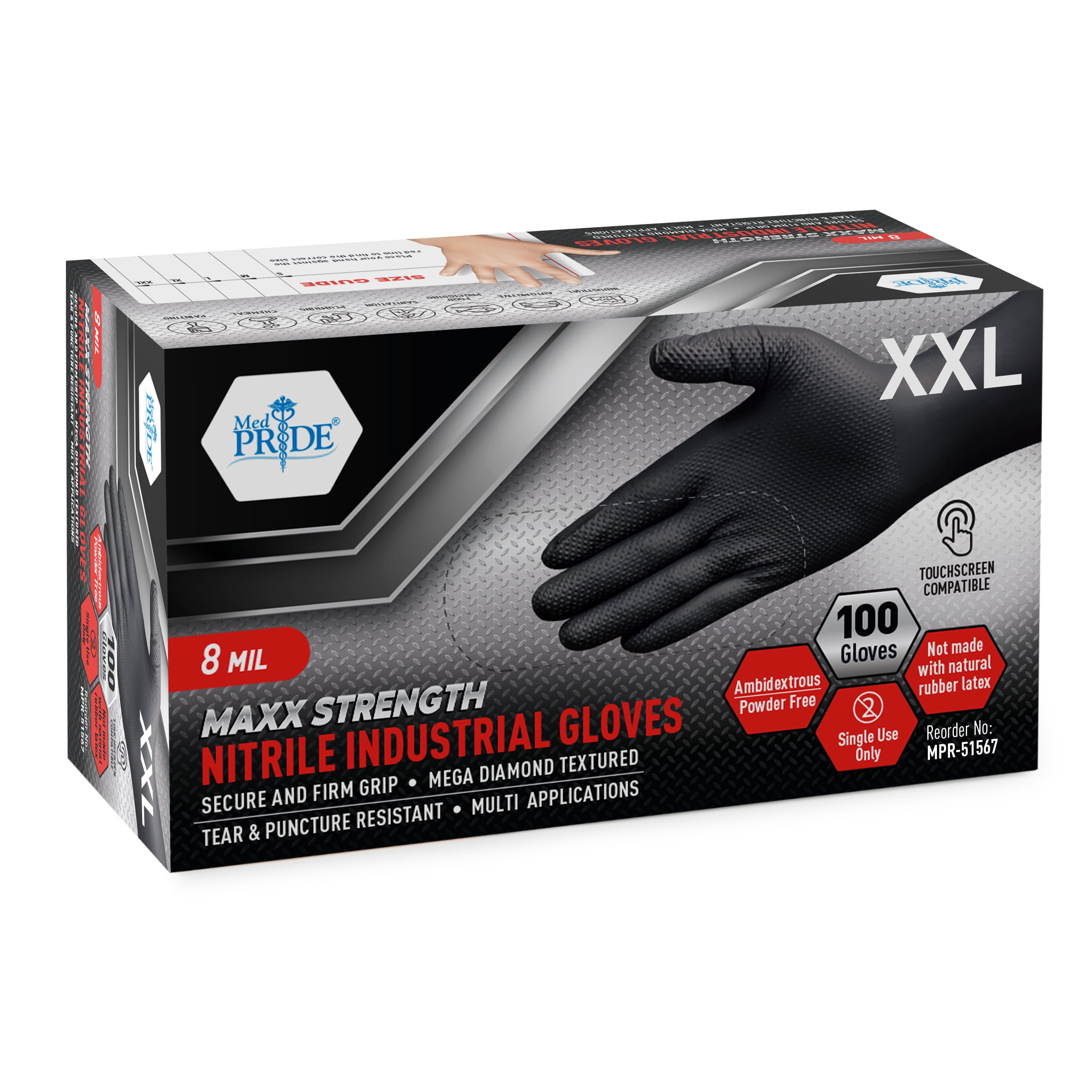 MEDPRIDE XXL Size Black Nitrile Disposable Gloves, Latex Free ...