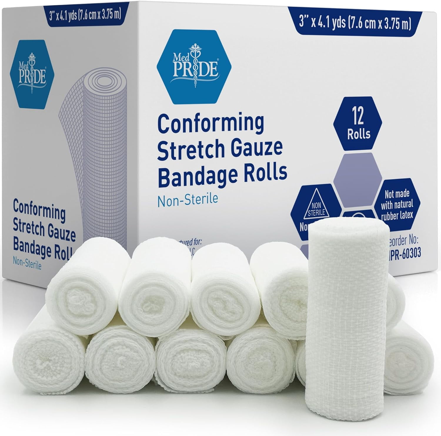 MEDPRIDE Conforming Gauze Rolls Disposable First Aid Rolled Stretch ...