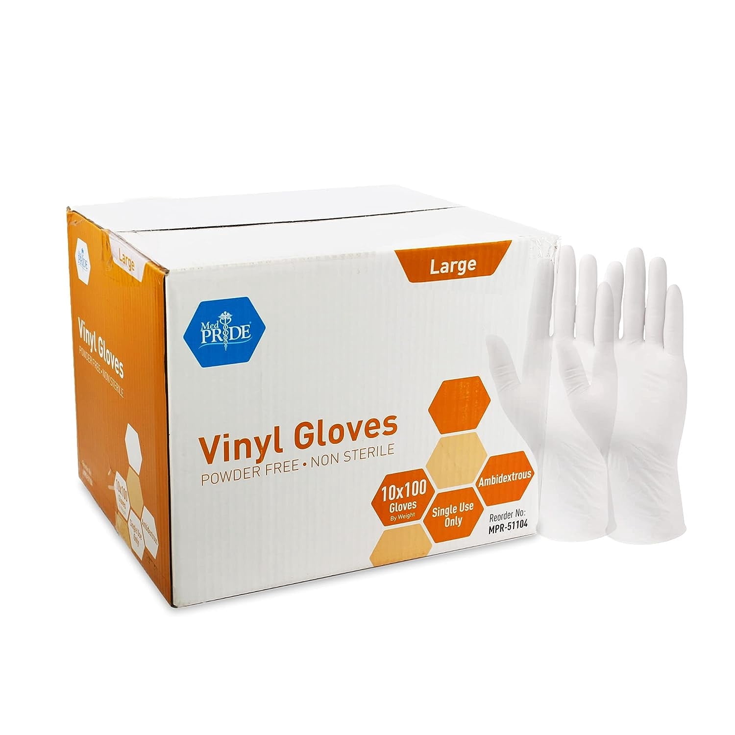 MEDPRIDE Large Disposable Vinyl Gloves, Non-Sterile, Powder & Latex ...