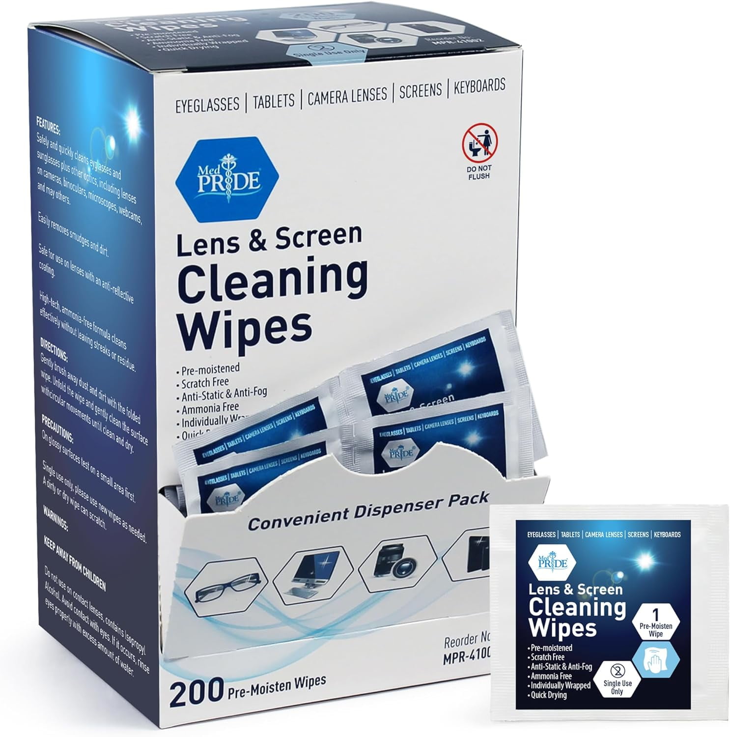 MEDPRIDE Lens Wipes Anti Fog, Anti-Static Screen & Eyeglass Cleaning ...