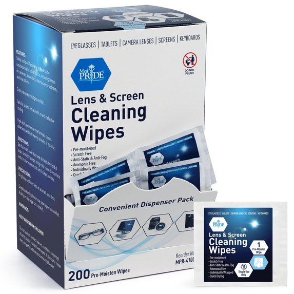 MedPride Lens Wipes 200 Pack Anti Fog Anti-Static Screen and Eyeglass ...