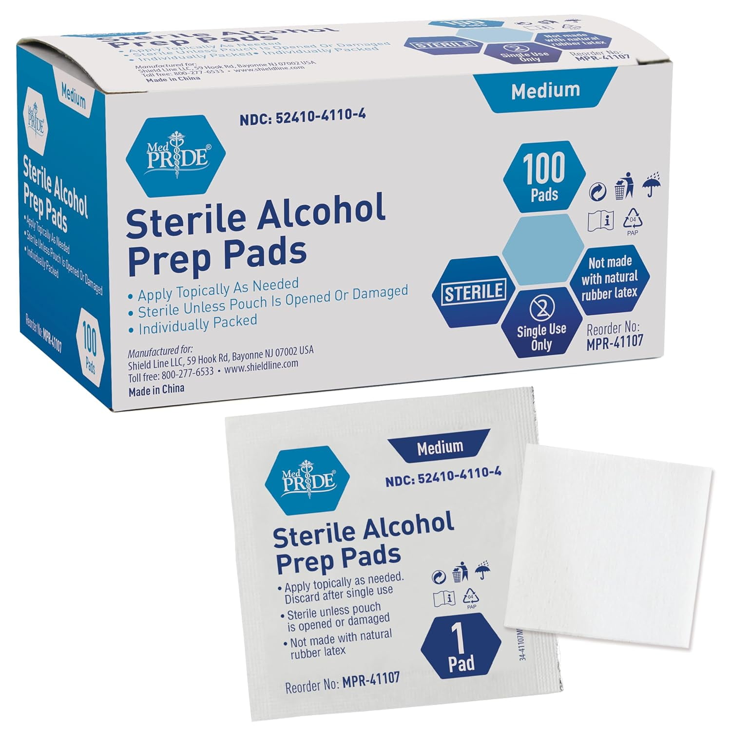 MEDPRIDE Medium Alcohol Prep Pads Sterile Isopropyl Alcohol Antiseptic ...