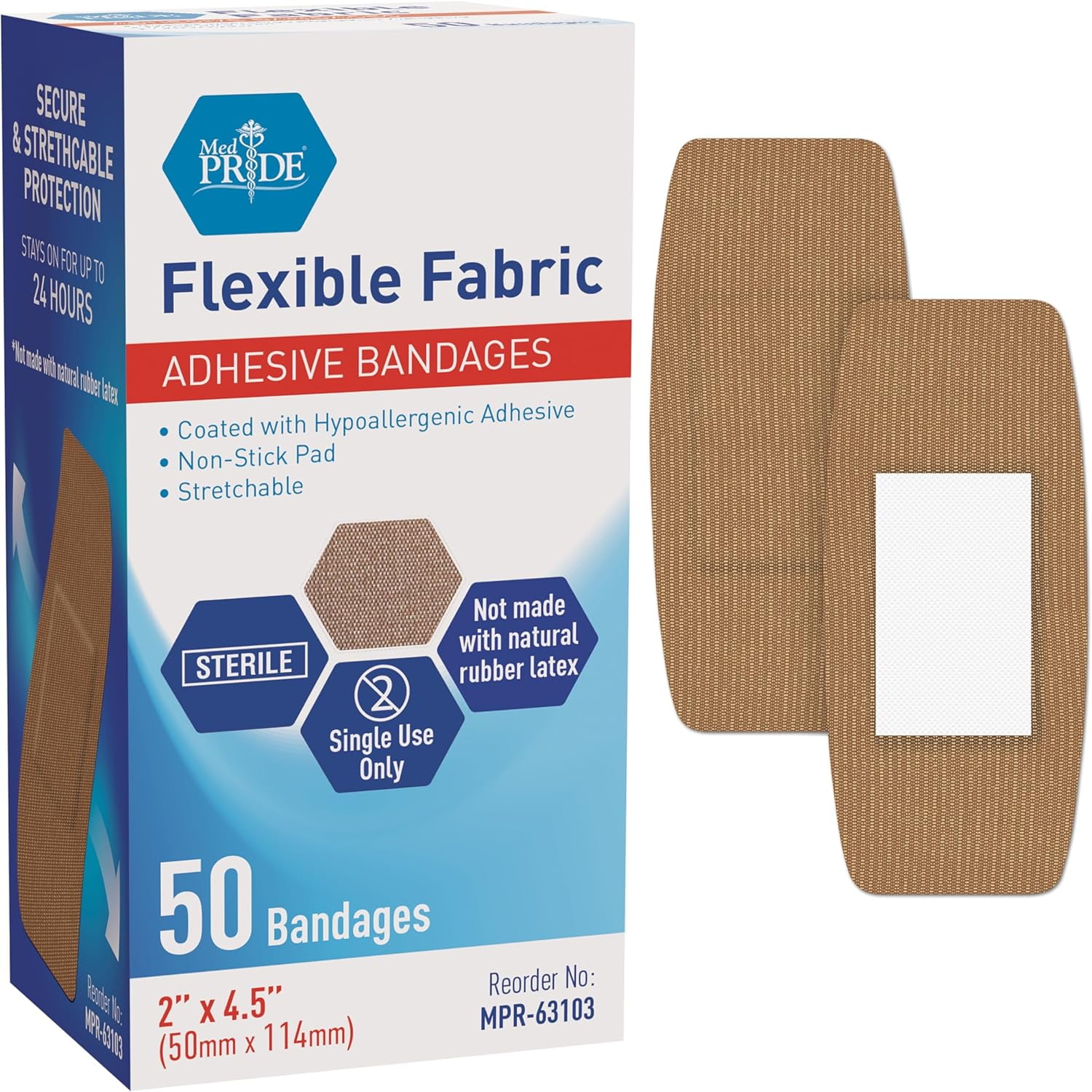 MedPride, Sterile Adhesive Fabric Bandages, 50-Pack, 2" x 4.5 ...