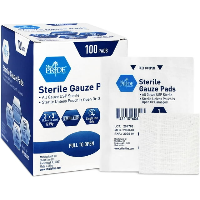 MEDPRIDE Sterile Gauze Pads for Wound Dressing & First Aid Kit, 3'' x 3 ...