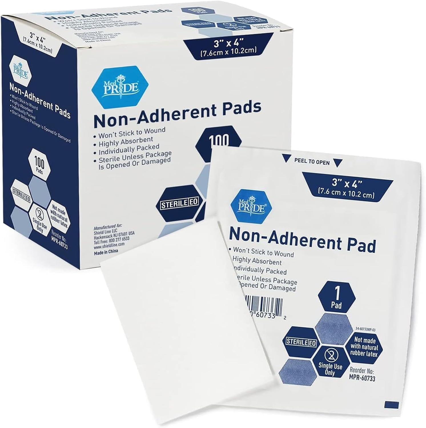 MEDPRIDE Sterile Non-Adherent Pads, 100-Pack, 3''x4'' for Wound ...