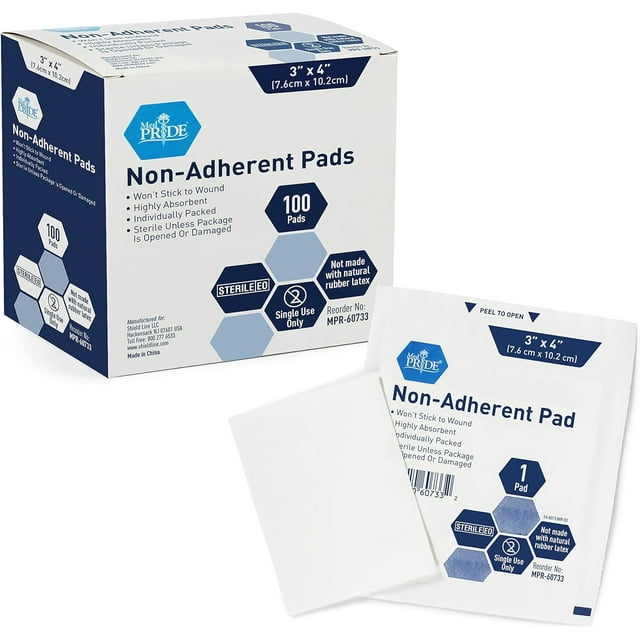 MEDPRIDE Sterile Non-Adherent Pads, 100-Pack, 3''x4'' for Wound ...