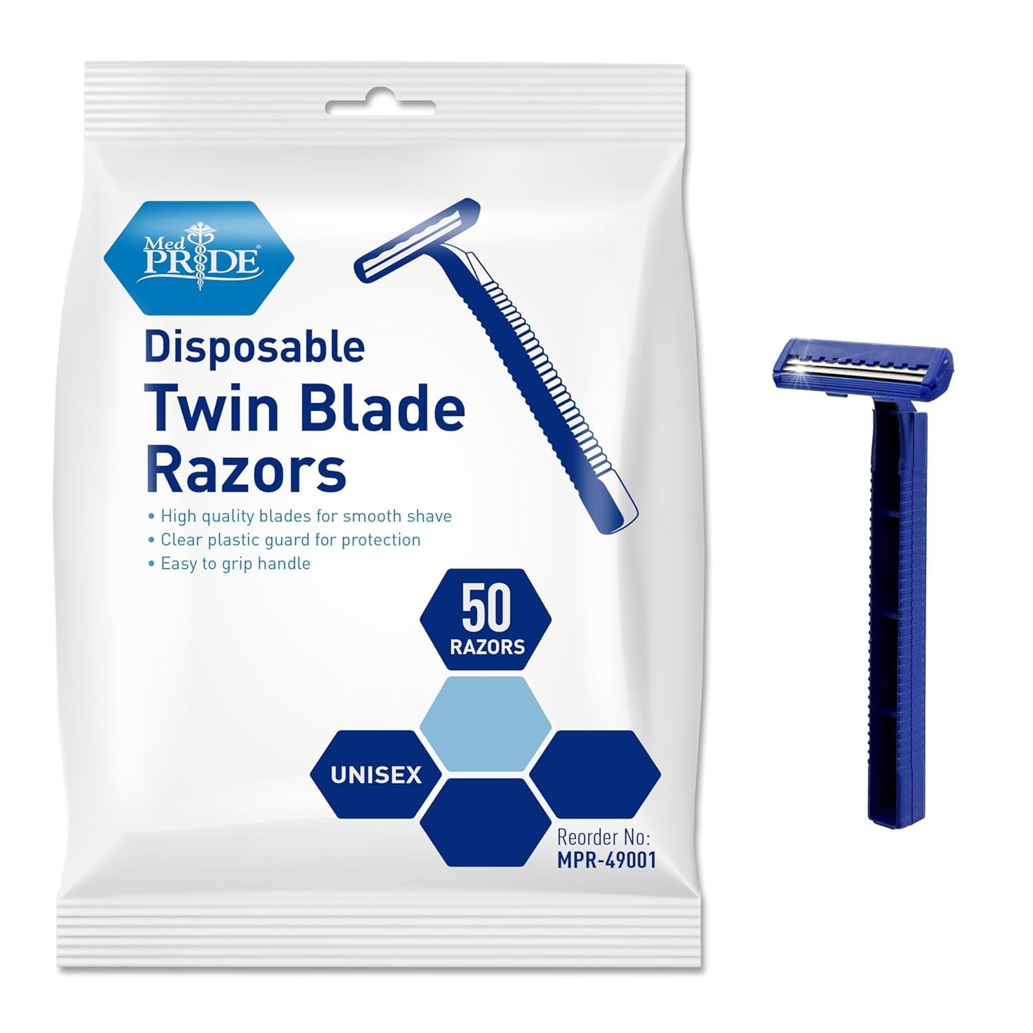 MED PRIDE Disposable Razors 50-Pack – Twin Blade Shaving Razors with ...