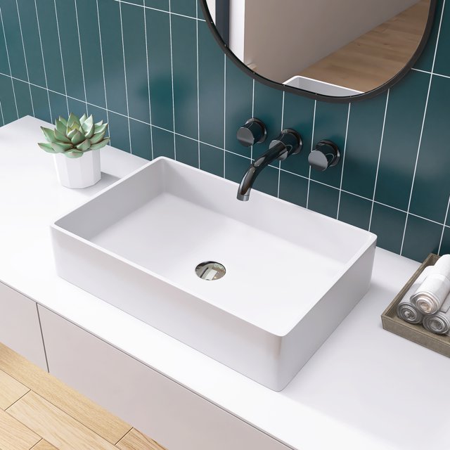 MEDUNJESS 21'' Stone Resin Bathroom Vessel Sink Rectangular Modern ...