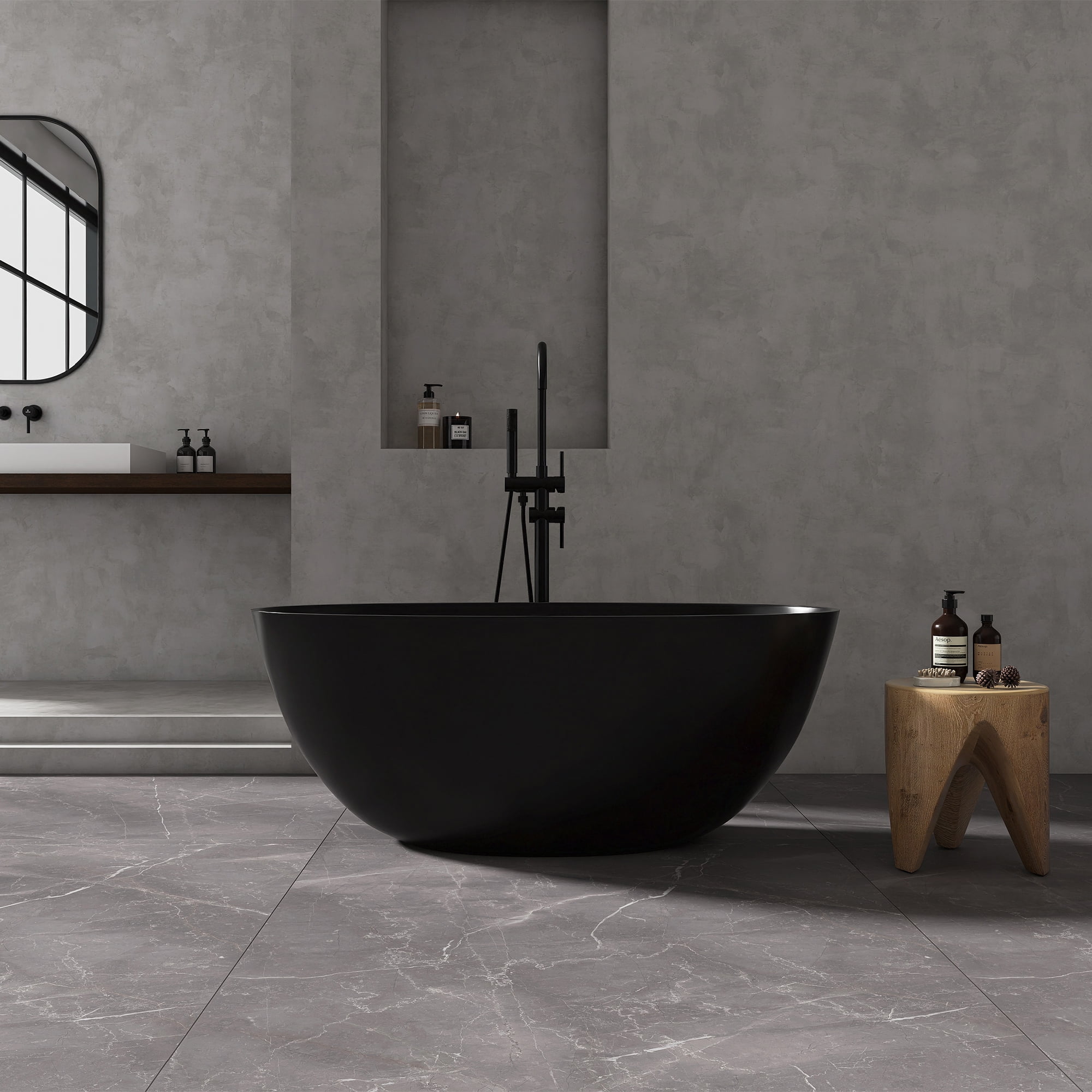 MEDUNJESS 55" Solid Surface Resin Freestanding Bathtub, Modern Stone ...