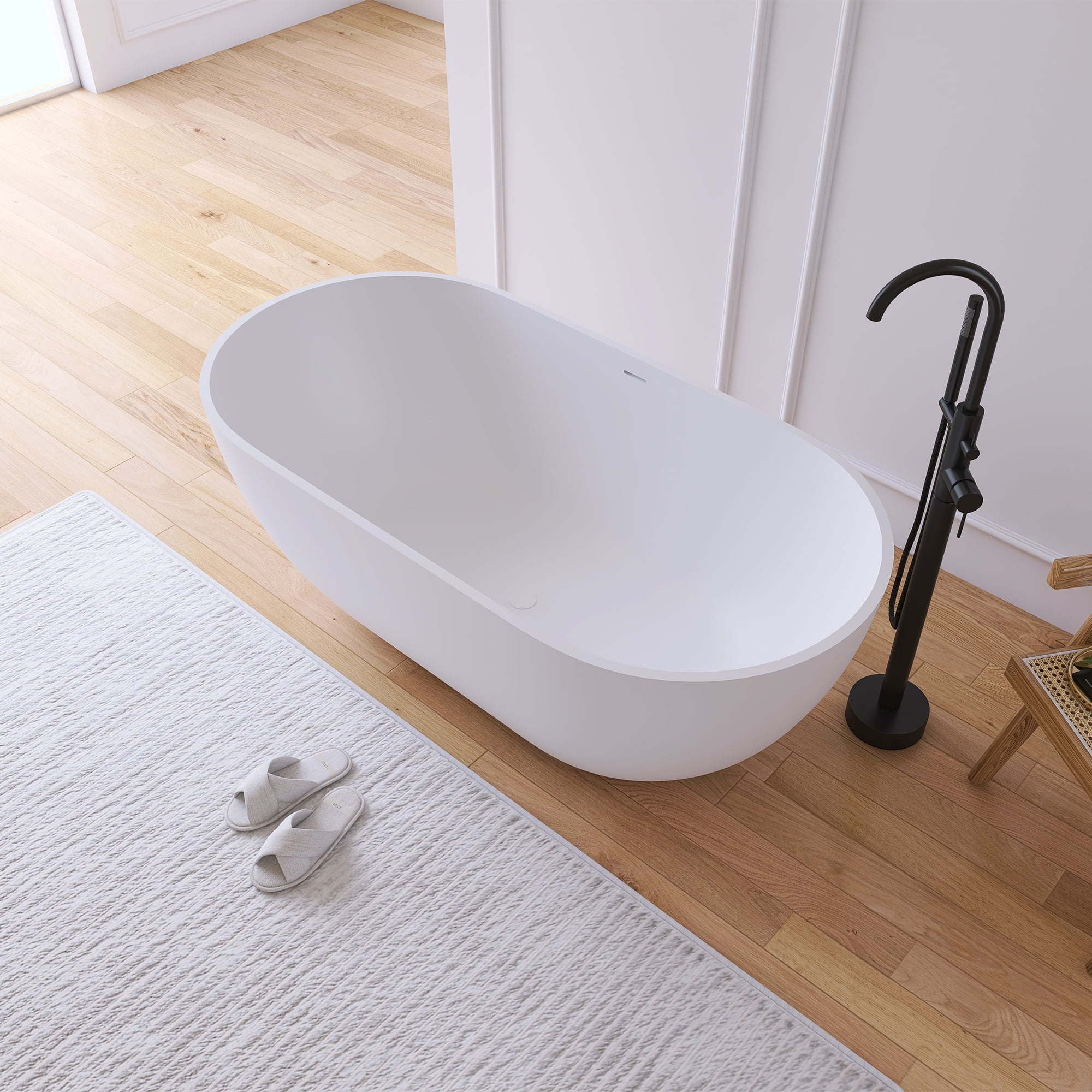 MEDUNJESS 59" Resin Stone Freestanding Bathtub, Solid Surface Soaking ...