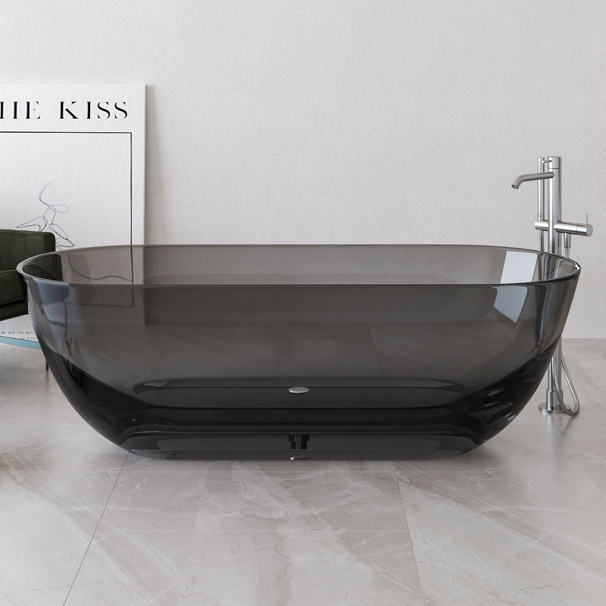MEDUNJESS 69" Resin Stone Freestanding Bathtub, Transparent Gray ...