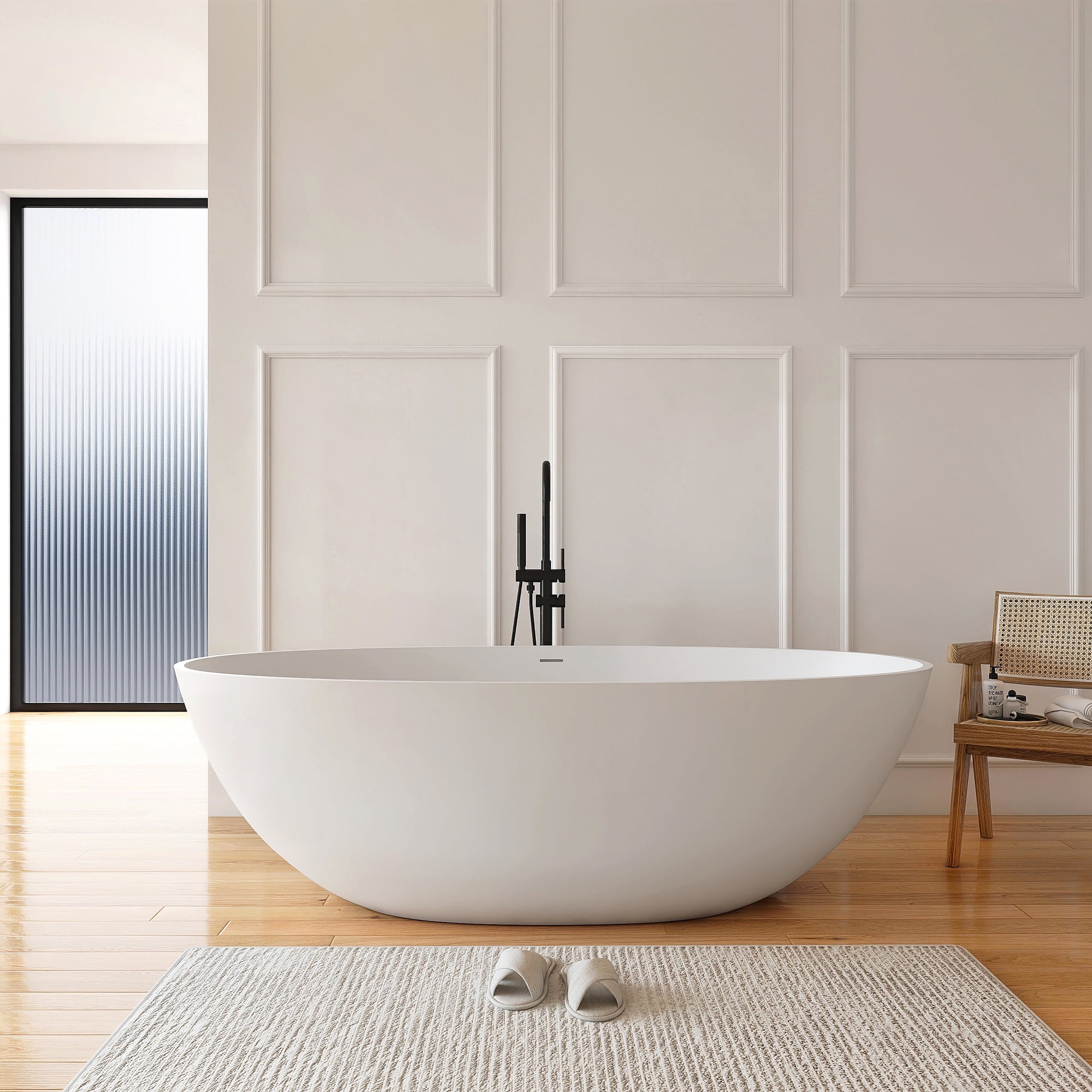 MEDUNJESS 71" Freestanding Solid Surface Resin Stone Bathtub, Modern ...