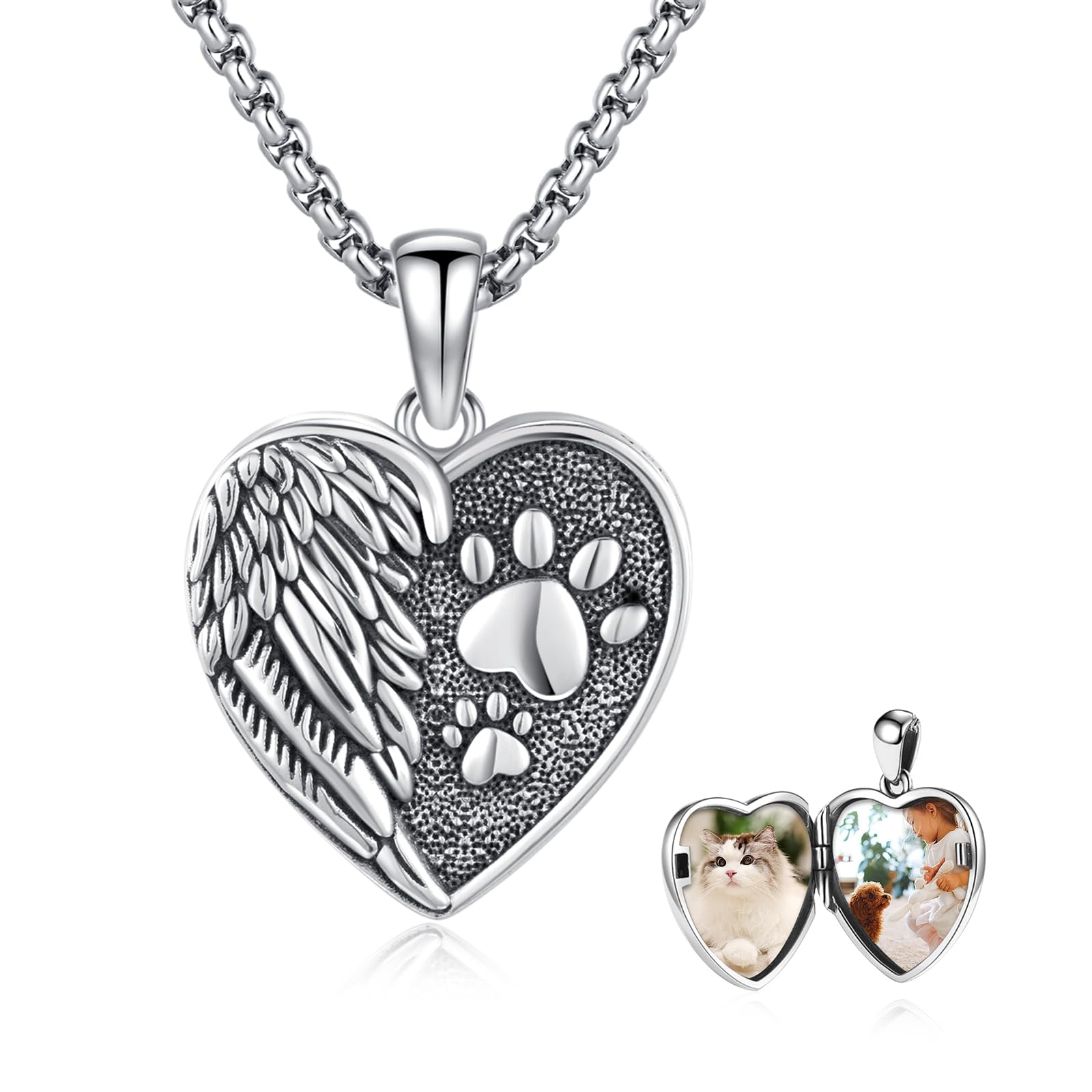 MEDWISE Wing Locket Necklace 925 Sterling Silver Paw Prints Necklace ...
