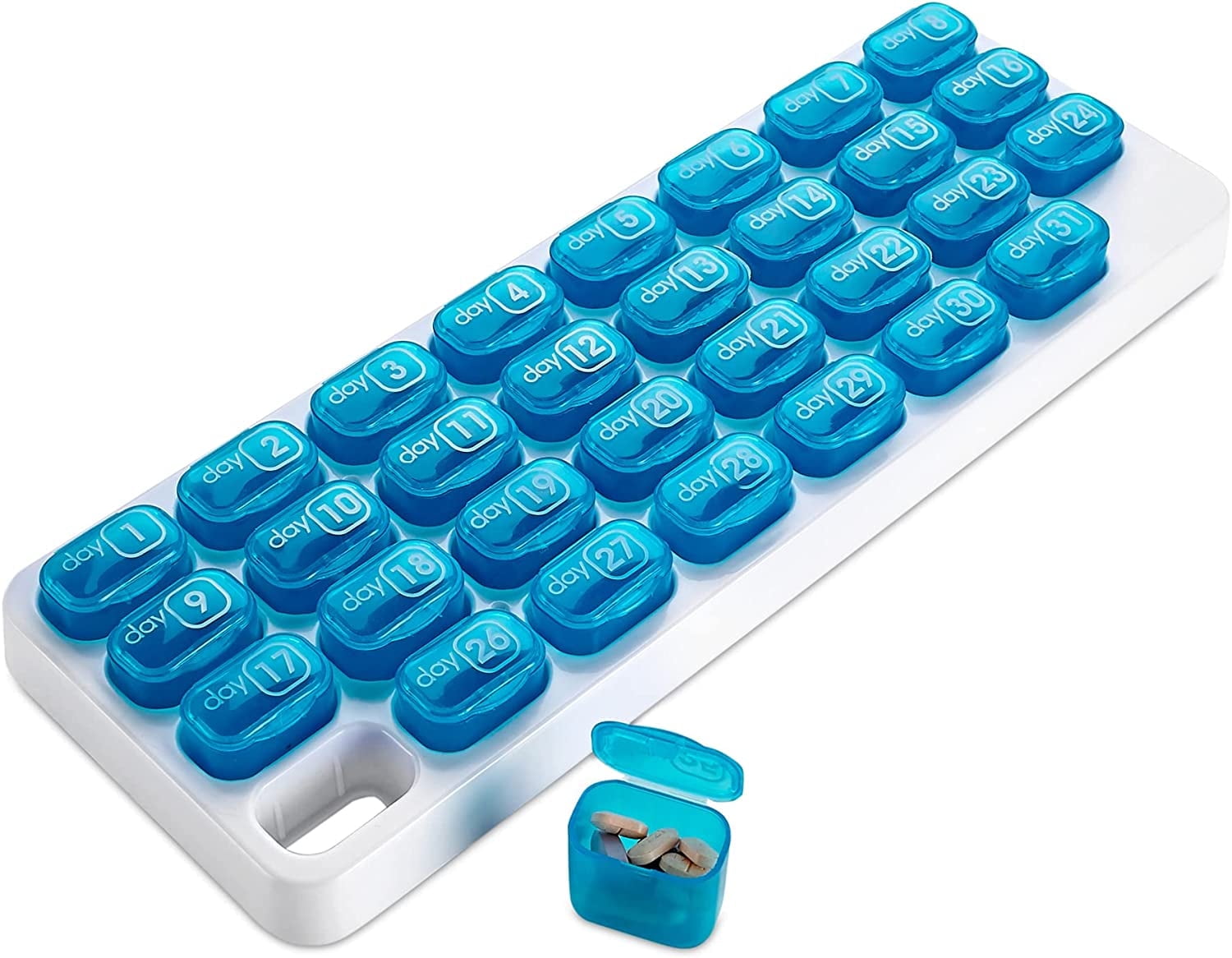 MEDca 31-Day Monthly Pill Organizer, Removable Medication Pods, Blue ...