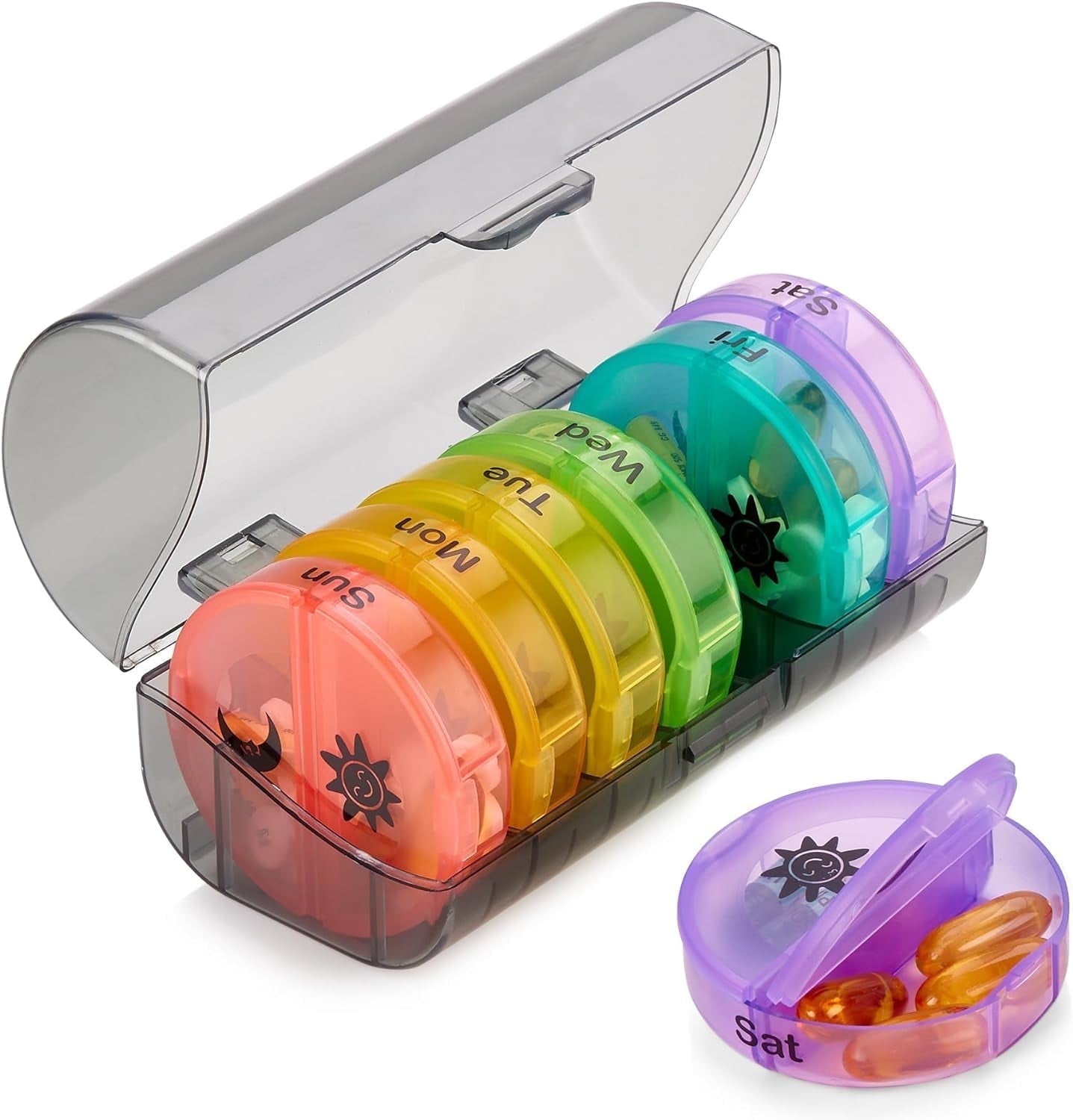 MEDca 7-Day AM/PM Pill Organizer, Portable Case, Rainbow Colors ...