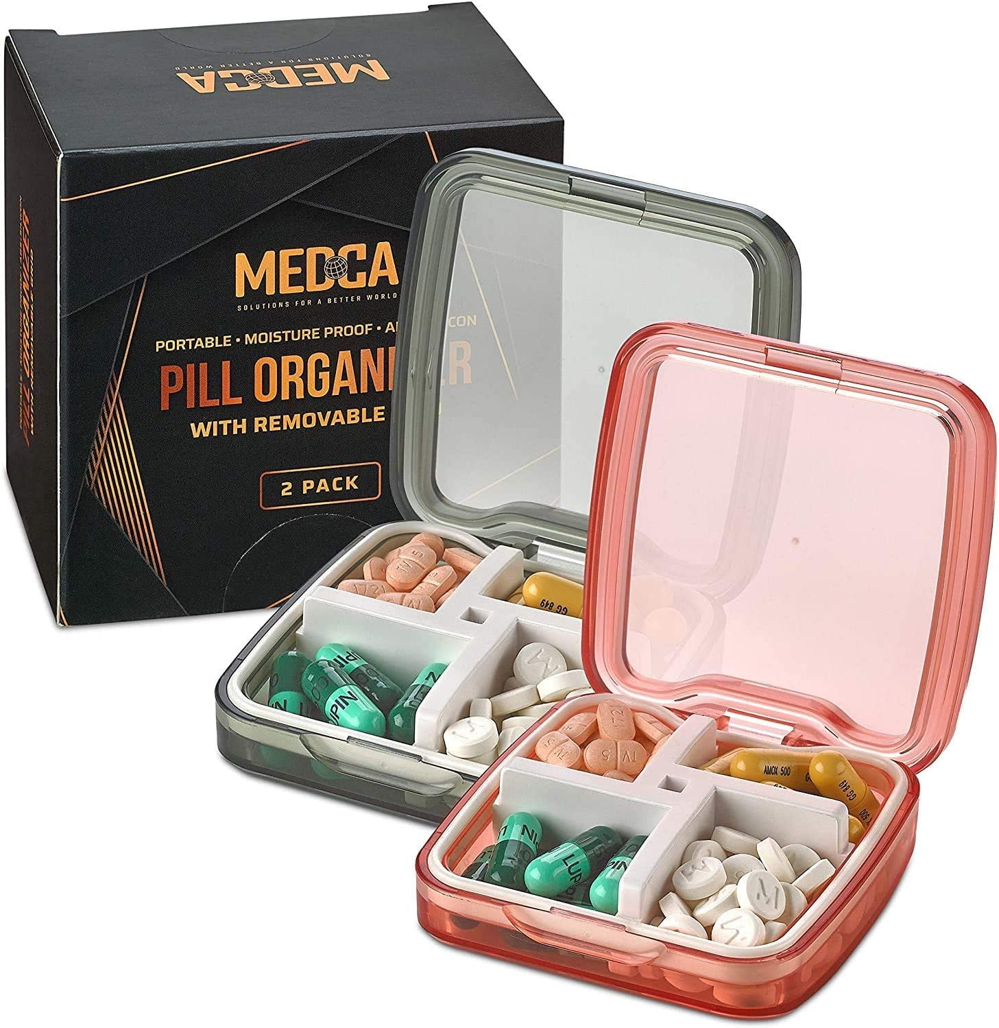 MEDca Daily Compact Pill Box Organizers - Pack of 2-Portable Waterproof ...