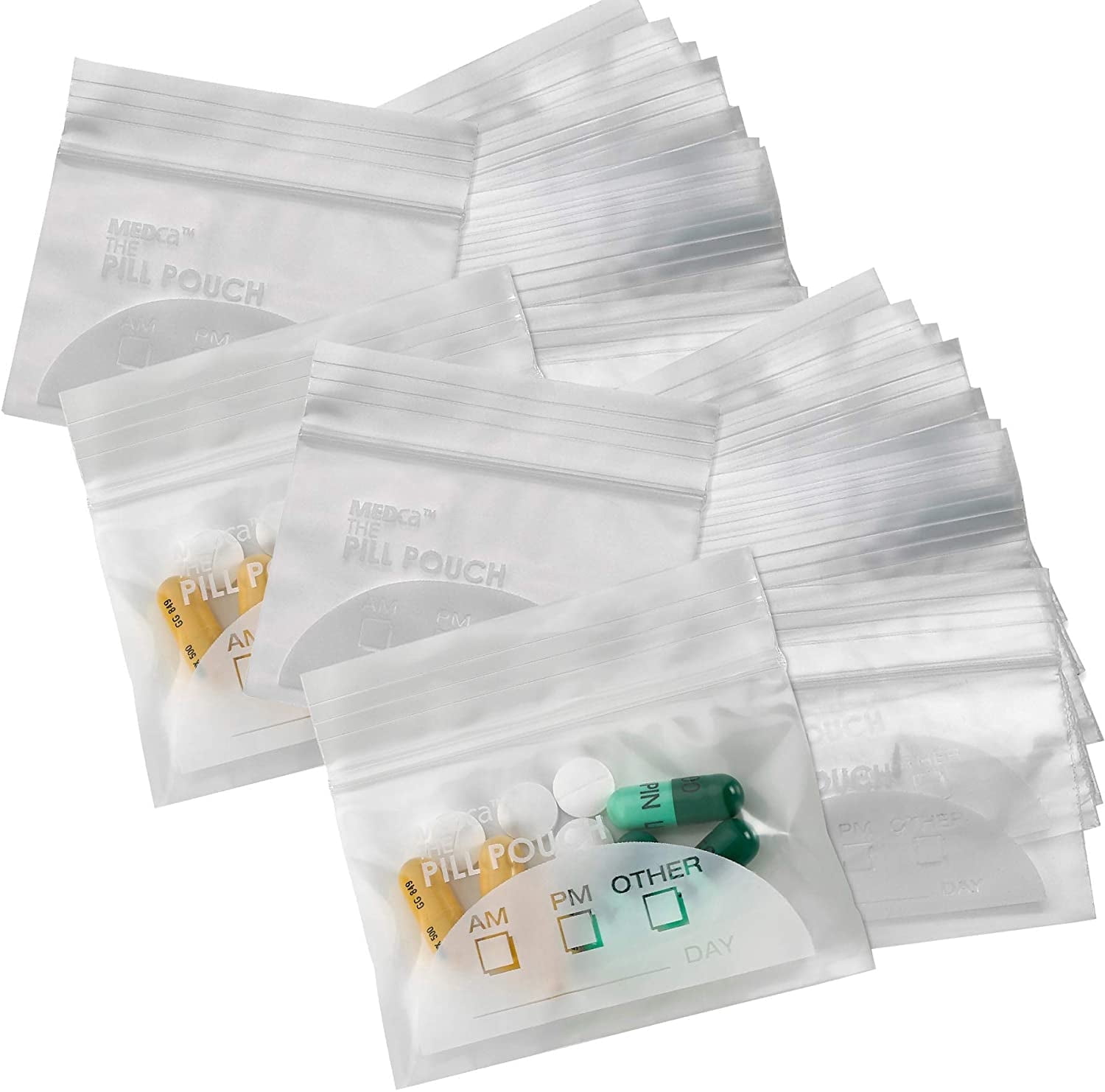 MEDca Daily Pill Pouch Bags Pack of 200 3" x 2.75" - BPA Free Poly Bag ...
