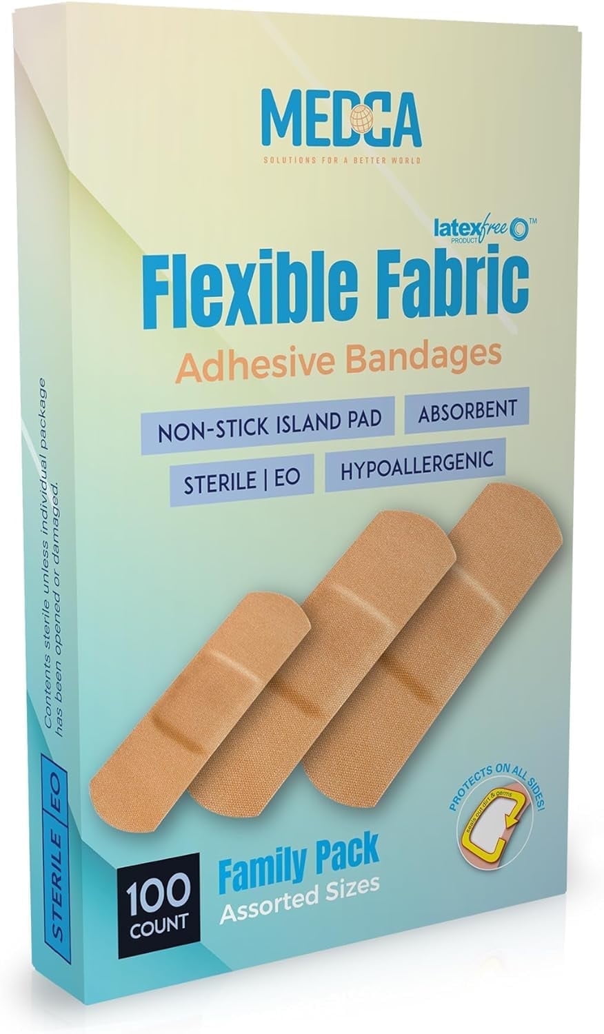 MEDca Flexible Adhesive Bandages Assorted Sizes for Wound Care, 100 ...