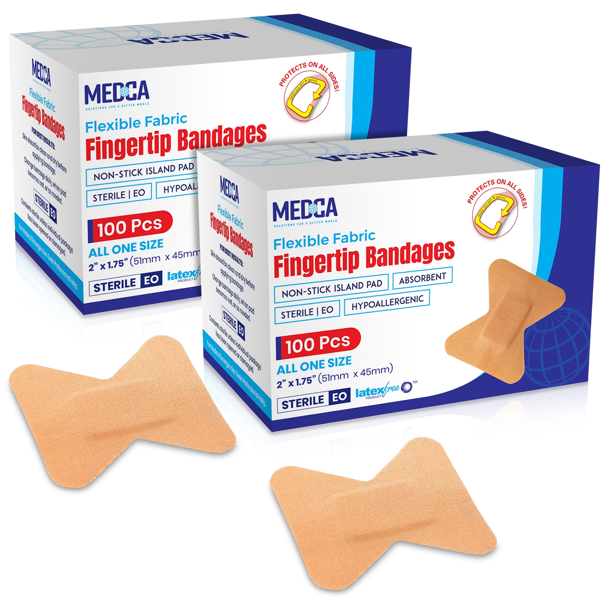MEDca Flexible Fabric Fingertip Bandages, 200 Count, 2" x 1.75 ...