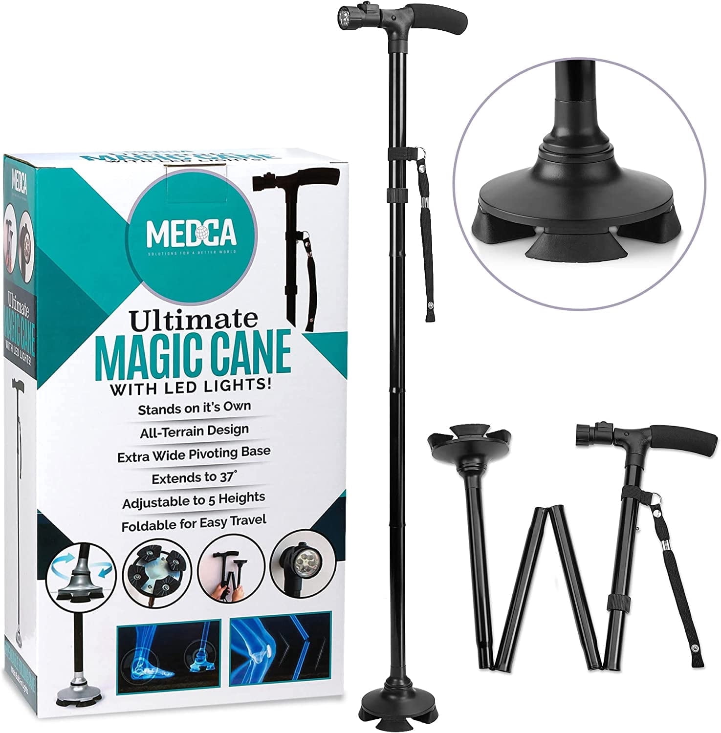 MEDca Folding Cane with LED Light for Men & Women, Ideal Birthday Gift ...