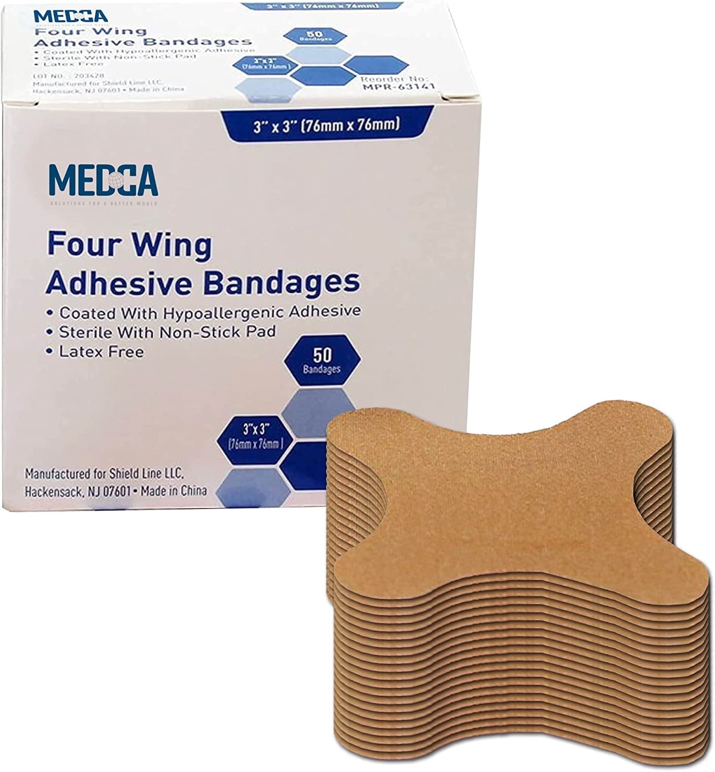 MEDca Four Wing Fabric Bandages, 3" x 3", 50 Count, Latex-Free, Sterile ...