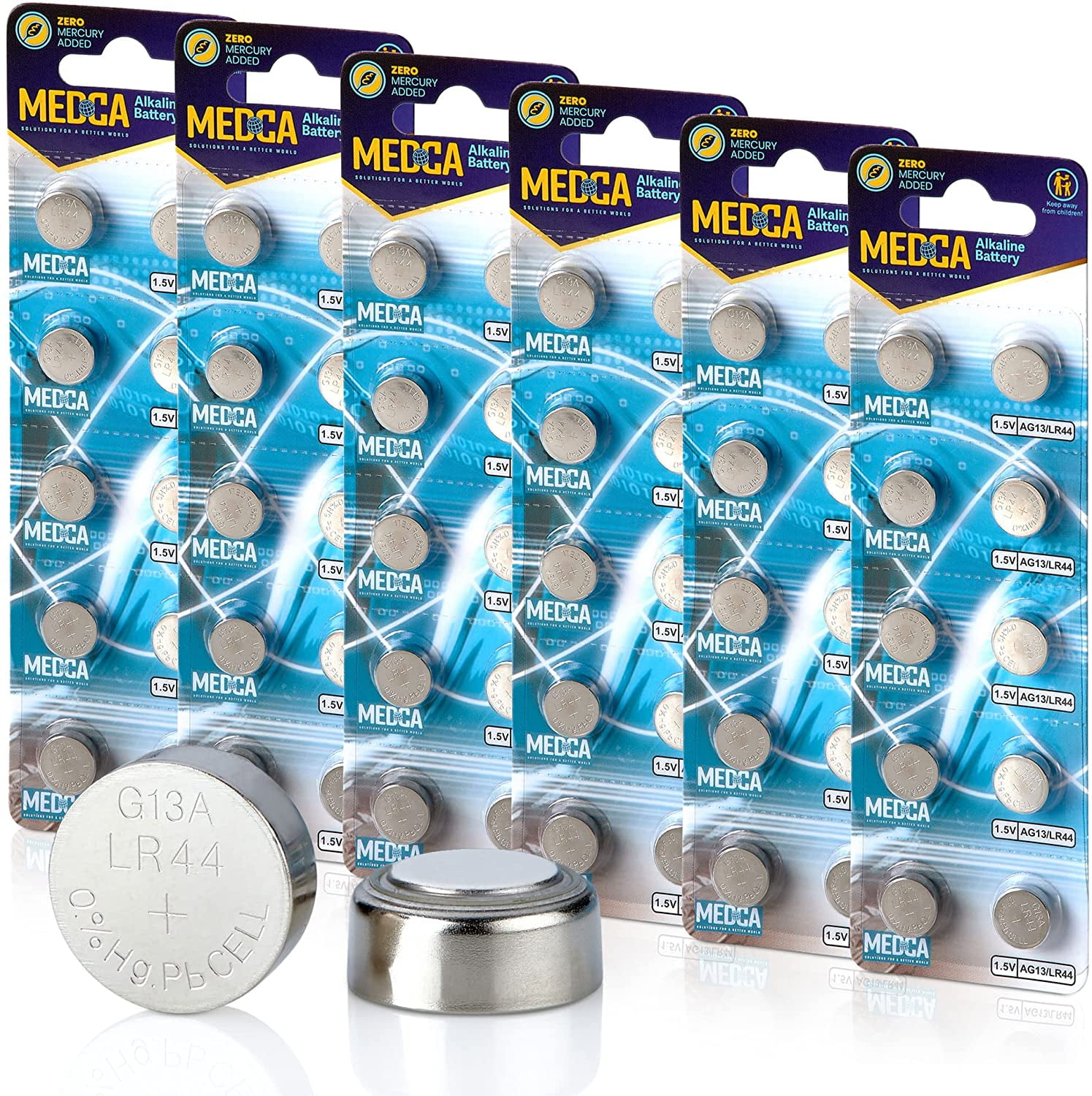 MEDca LR44 Batteries 60 Count Pack 1.5V Alkaline for Hearing Amplifiers ...