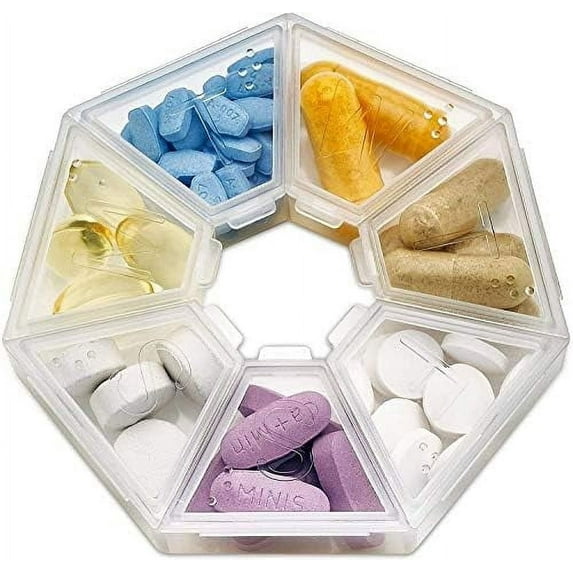 MEDca Round 7-Day Pill Organizer, Clear Medicine Reminder & Container ...