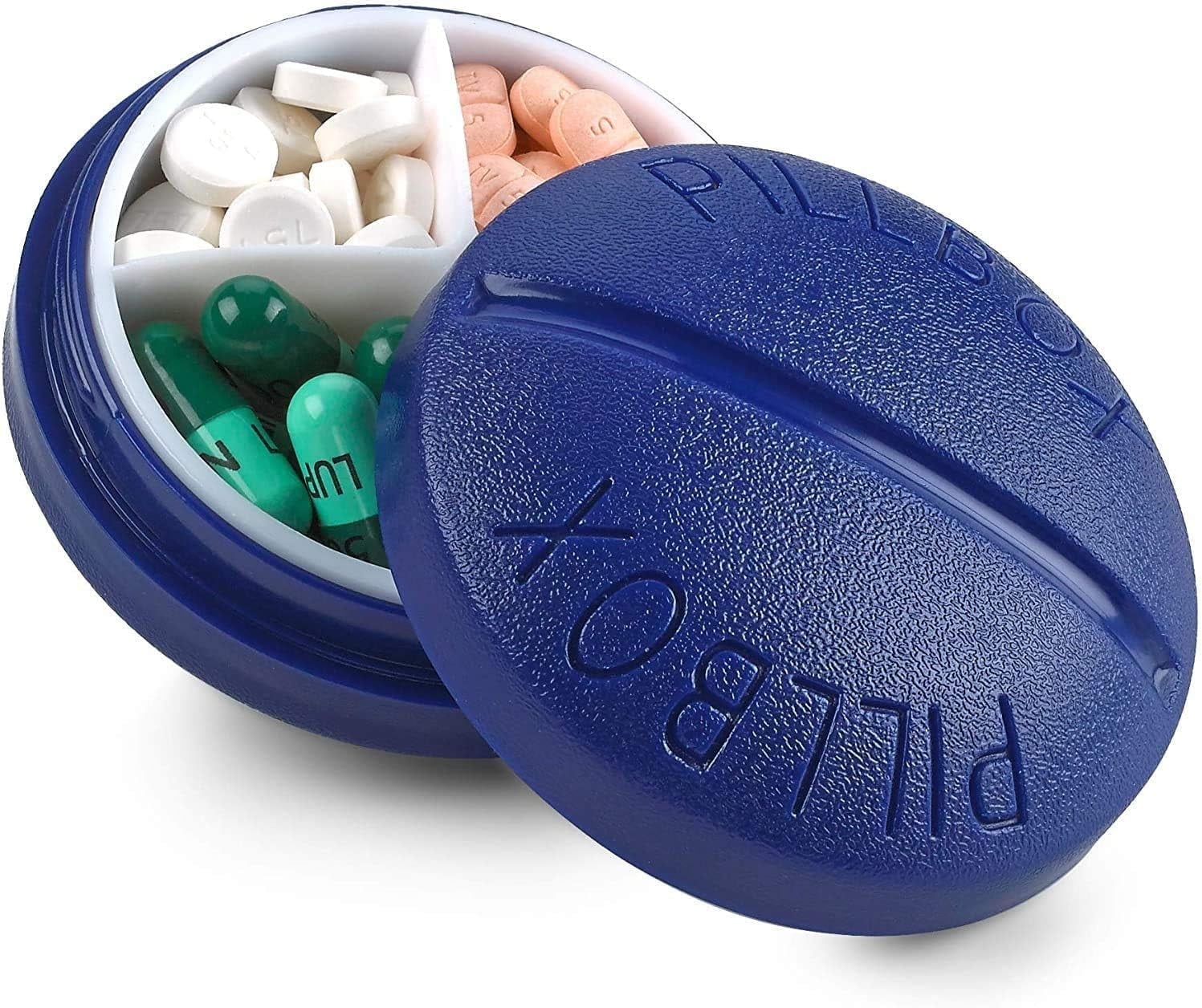Pill Box Round for Travel - Mini Compact Portable 4 Compartment Pills ...