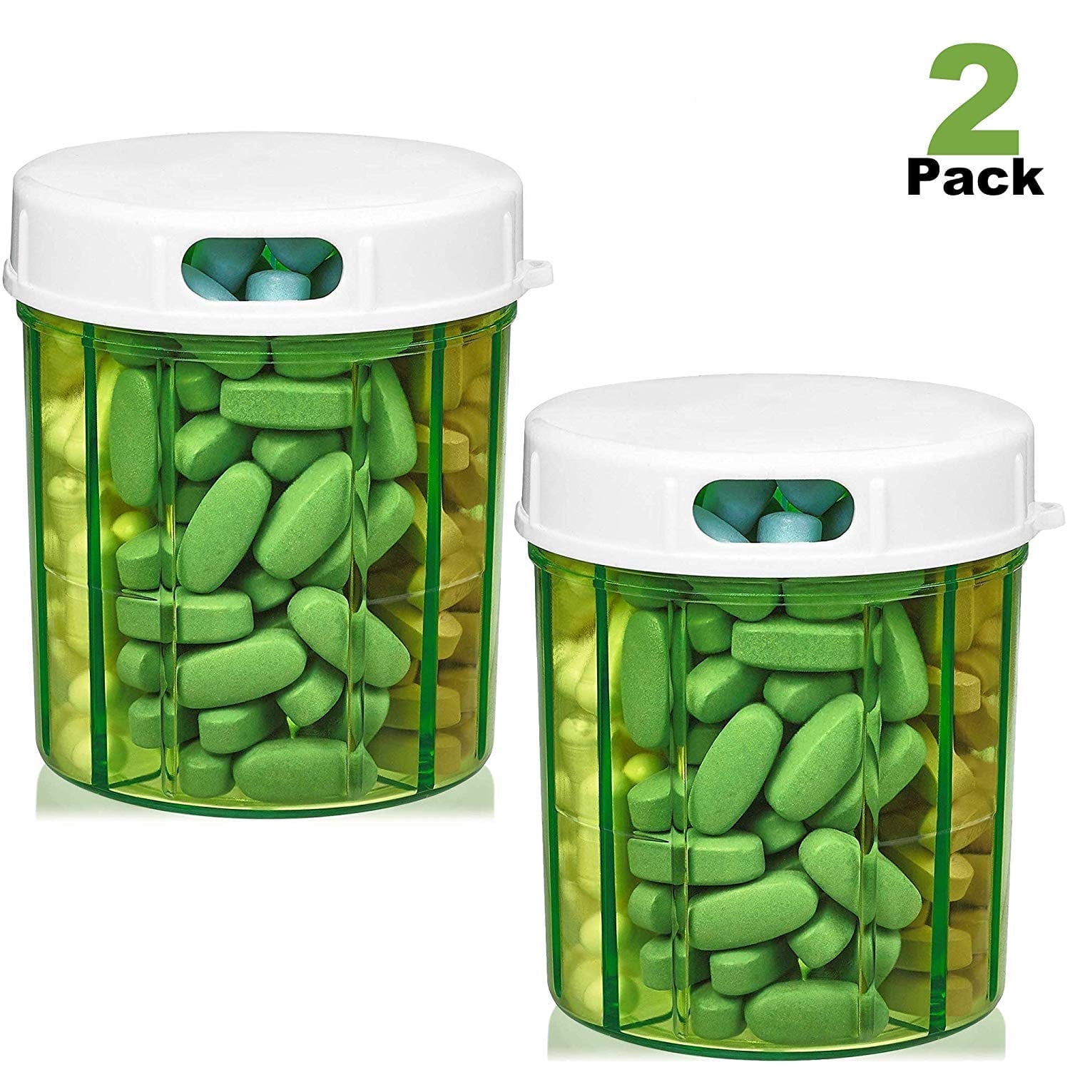 Round Pill Organizer Dispenser - Pack of 2 - Pill Boxes with 4 ...