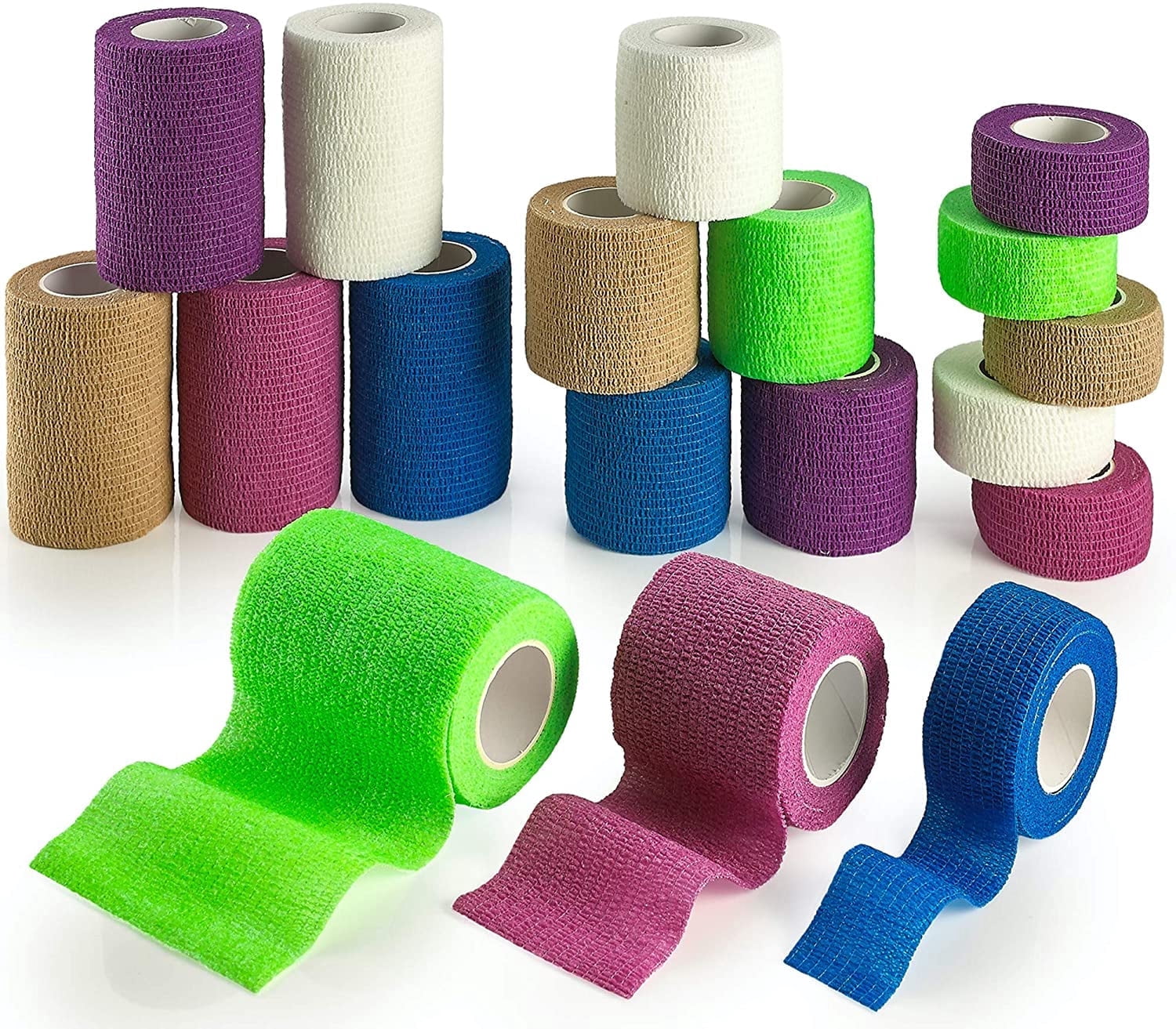 MEDca Self-Adhesive Cohesive Bandage Wrap, 1"- 3" x 5 Yards, 18 Count ...