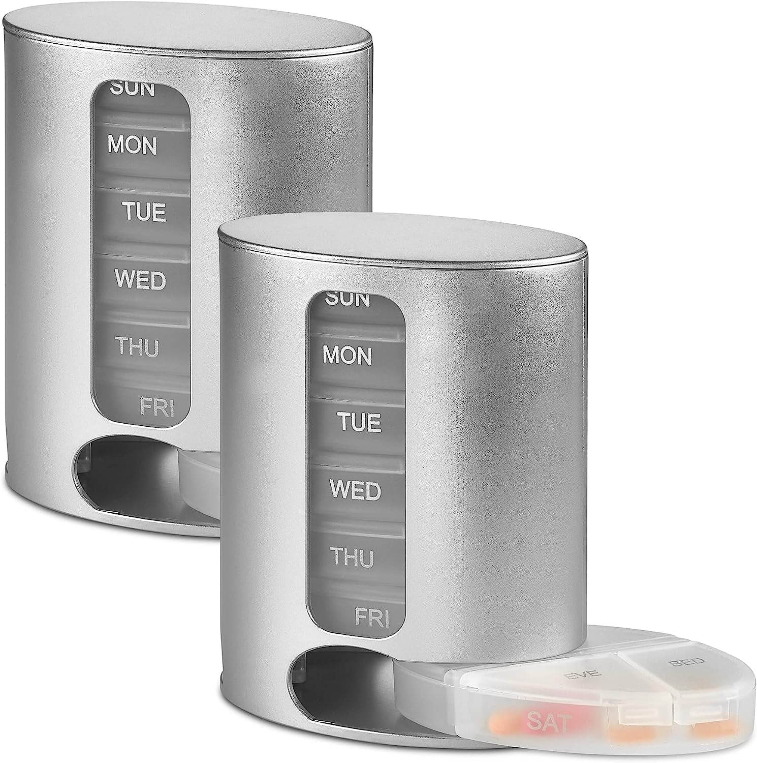 MEDca Weekly Stackable AM/PM Pill Organizer, Easy Dispensing, Silver (2 ...