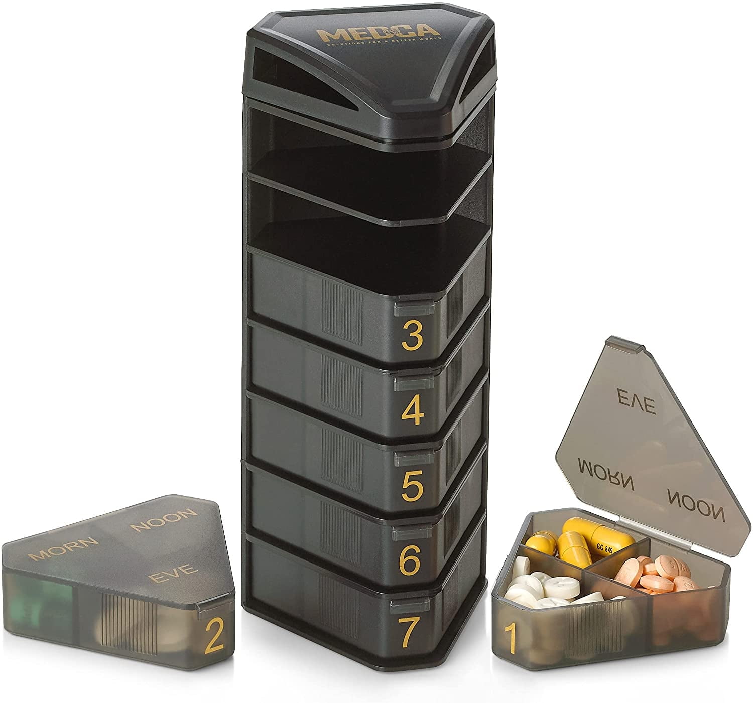 MEDca Stackable Moisture-Proof Weekly Pill Organizer - 7 Day Plastic ...