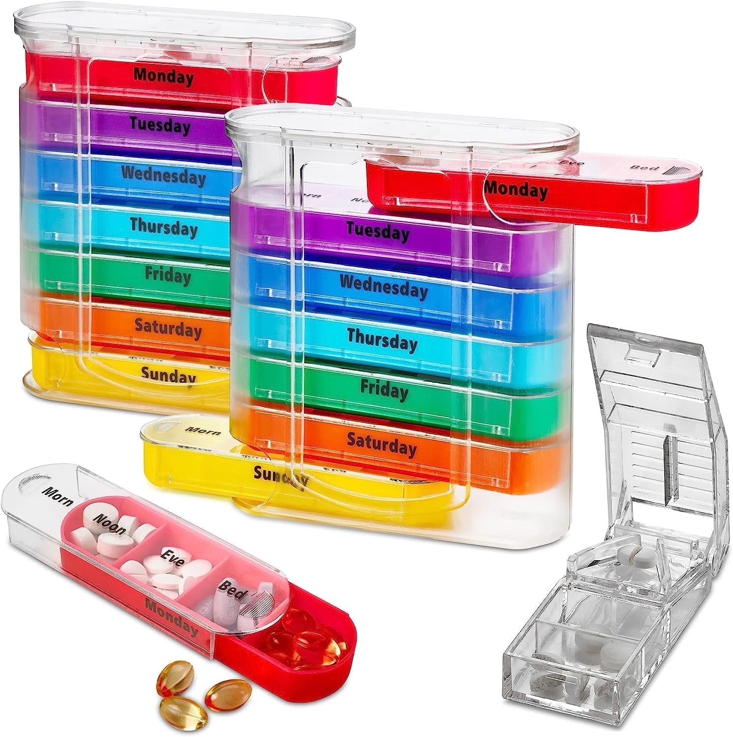 Weekly Pill Organizers with Pill Cutter - V-Grip Pill Splitter (Pack of ...