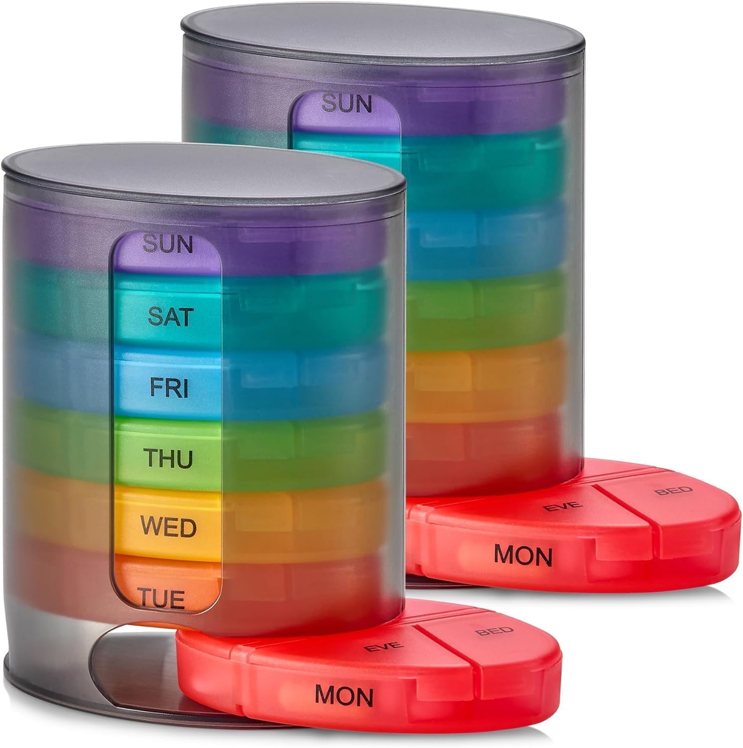 MEDca Weekly Pill Organizer, Stackable 4-Times-a-Day Case, Black, 2 ...