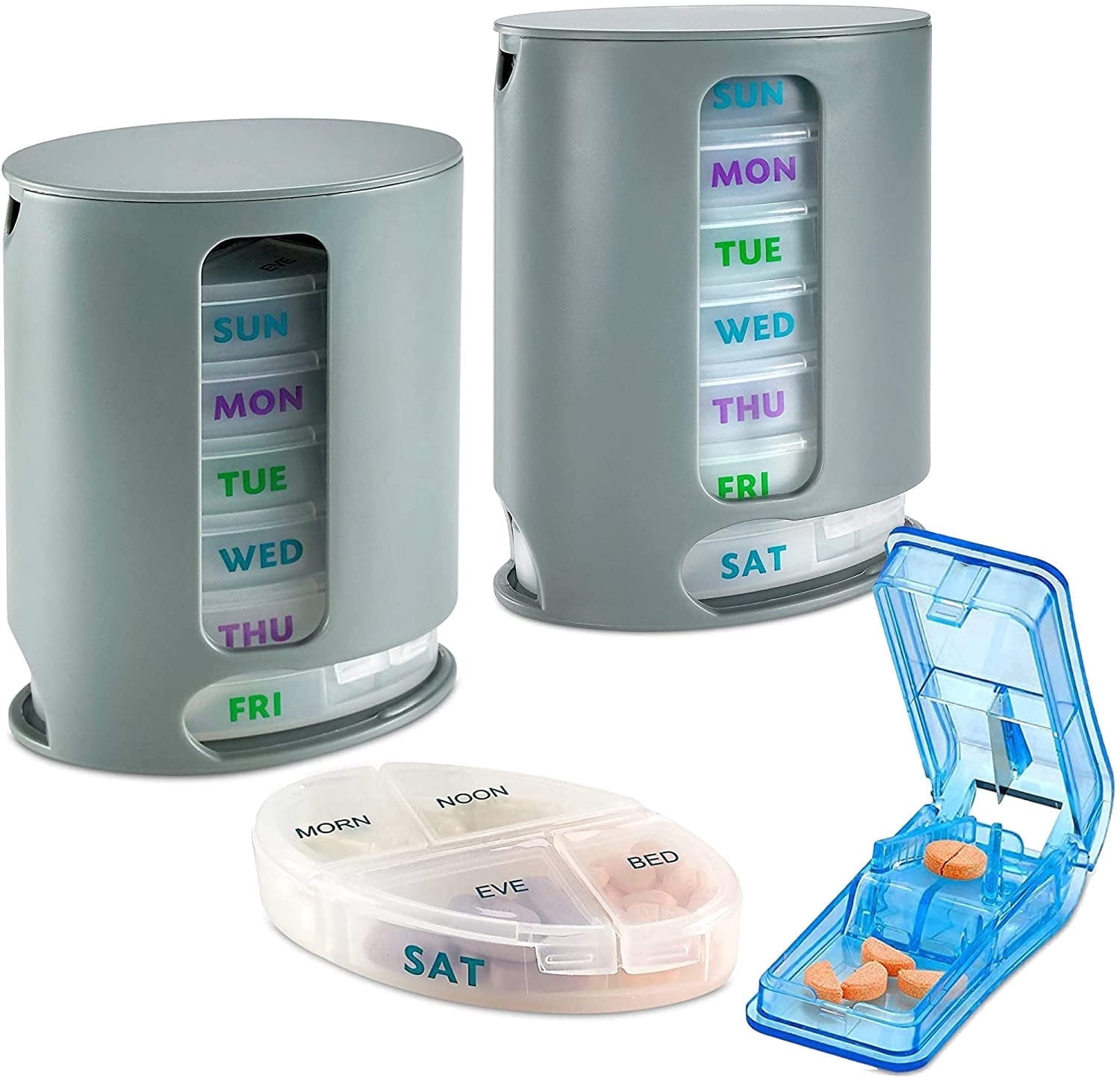 MEDca Weekly Pill Organizer, 7-Day Daily Pill Tray with Grey Pill ...
