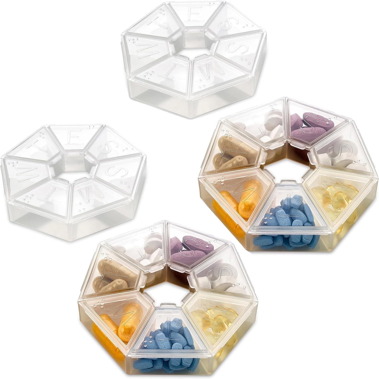 MEDca Weekly Plastic Pill Organizer Clear 7-Sided Pill Reminder, Round ...