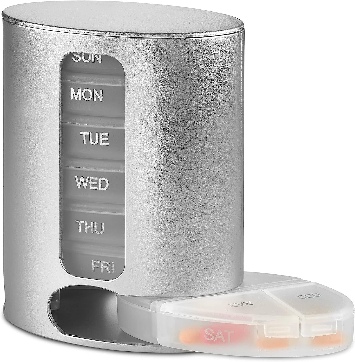 MEDca Weekly Stackable AM/PM Pill Organizer, Easy Dispensing, Silver (1 ...