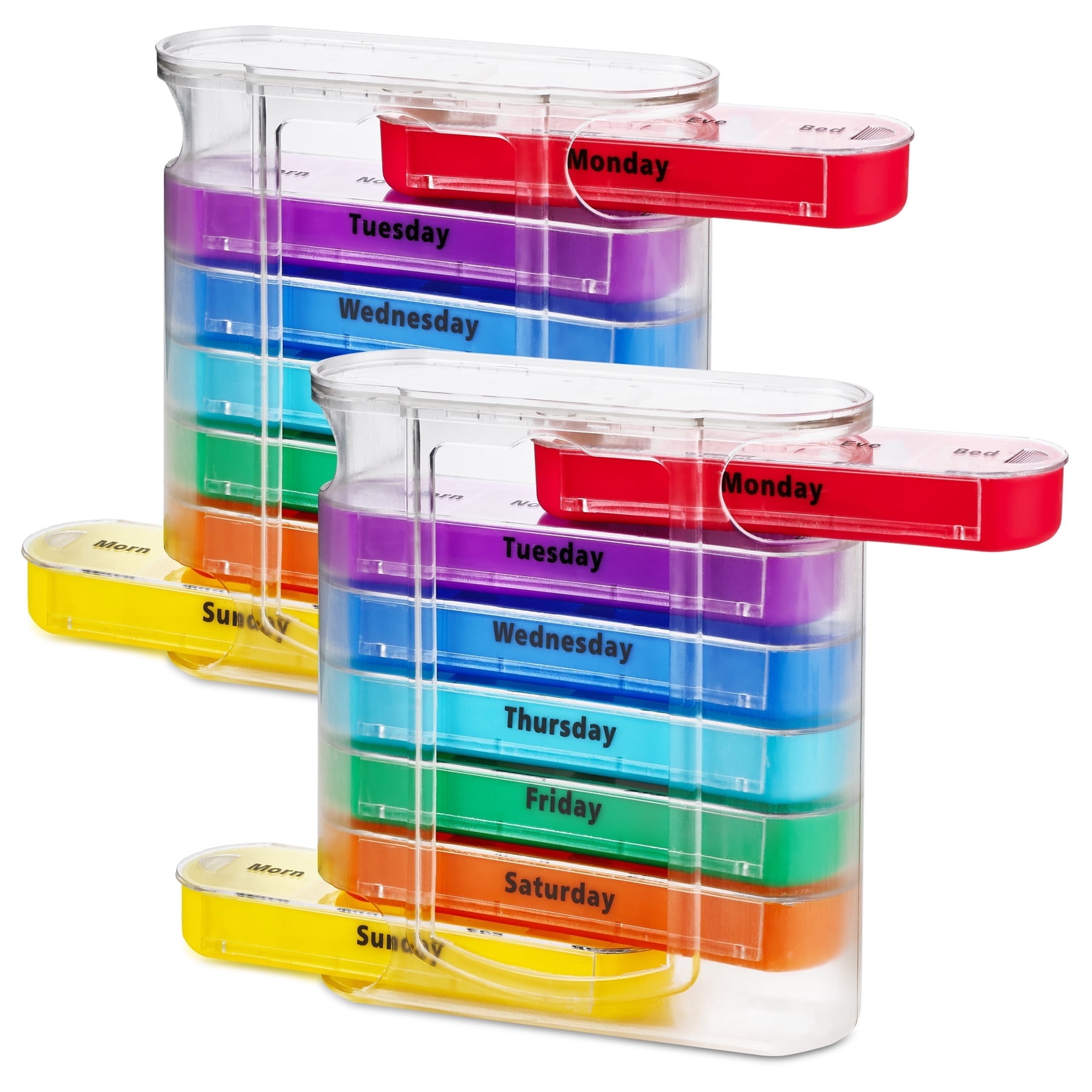 MEDca Weekly Stackable Four-a-Day Pill Organizer Pack of 2 with Bright ...