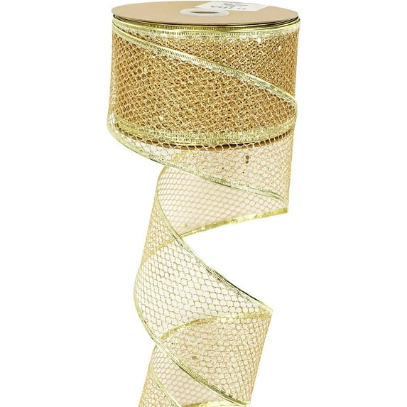 MEEDEE Glitter Wire Mesh Netting - Gold Christmas Ribbon, 2.5 Inch ...