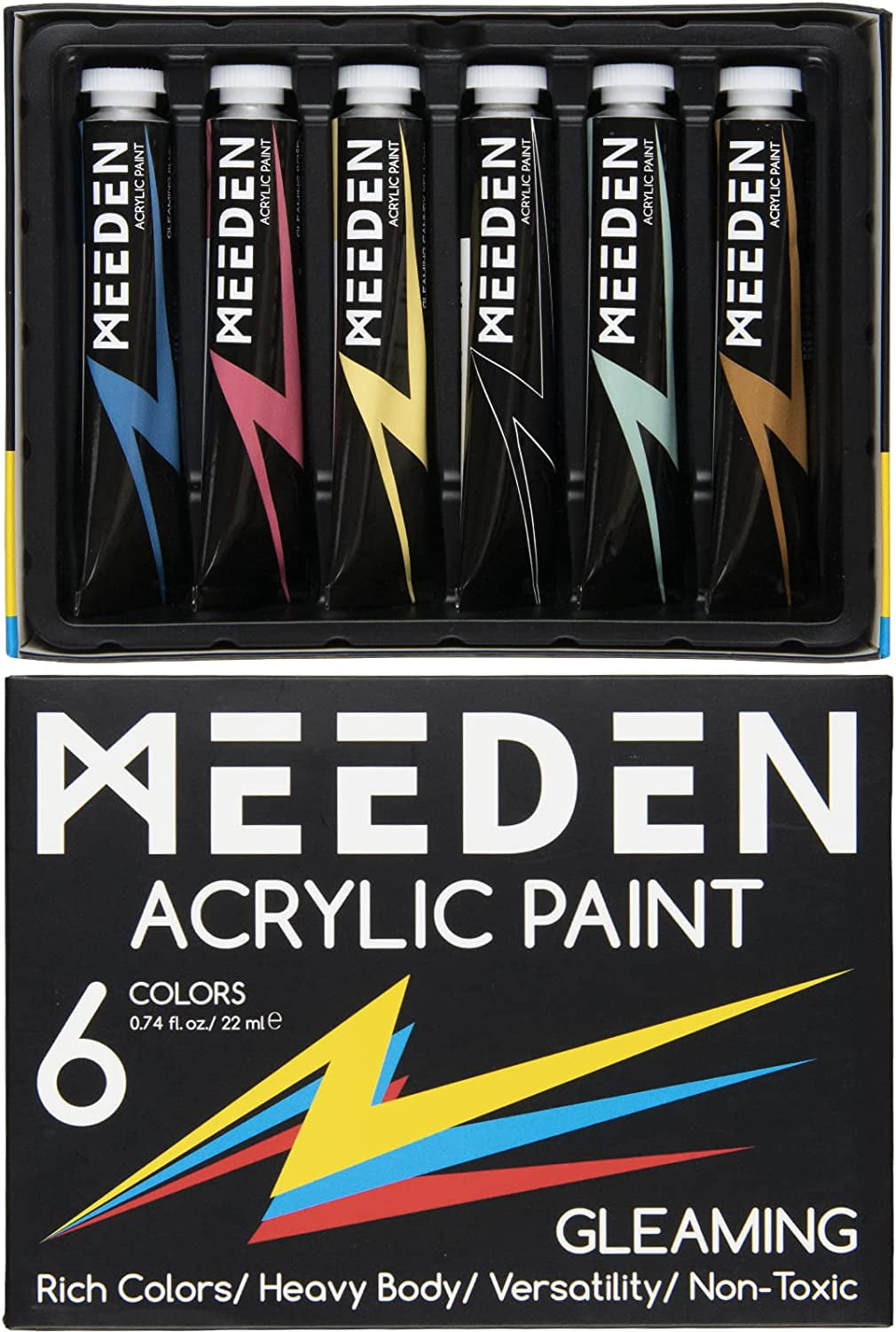 MEEDEN Glitter Acrylic Paint Medium, 6 Tubes 22ml/0.74oz High Viscosity ...