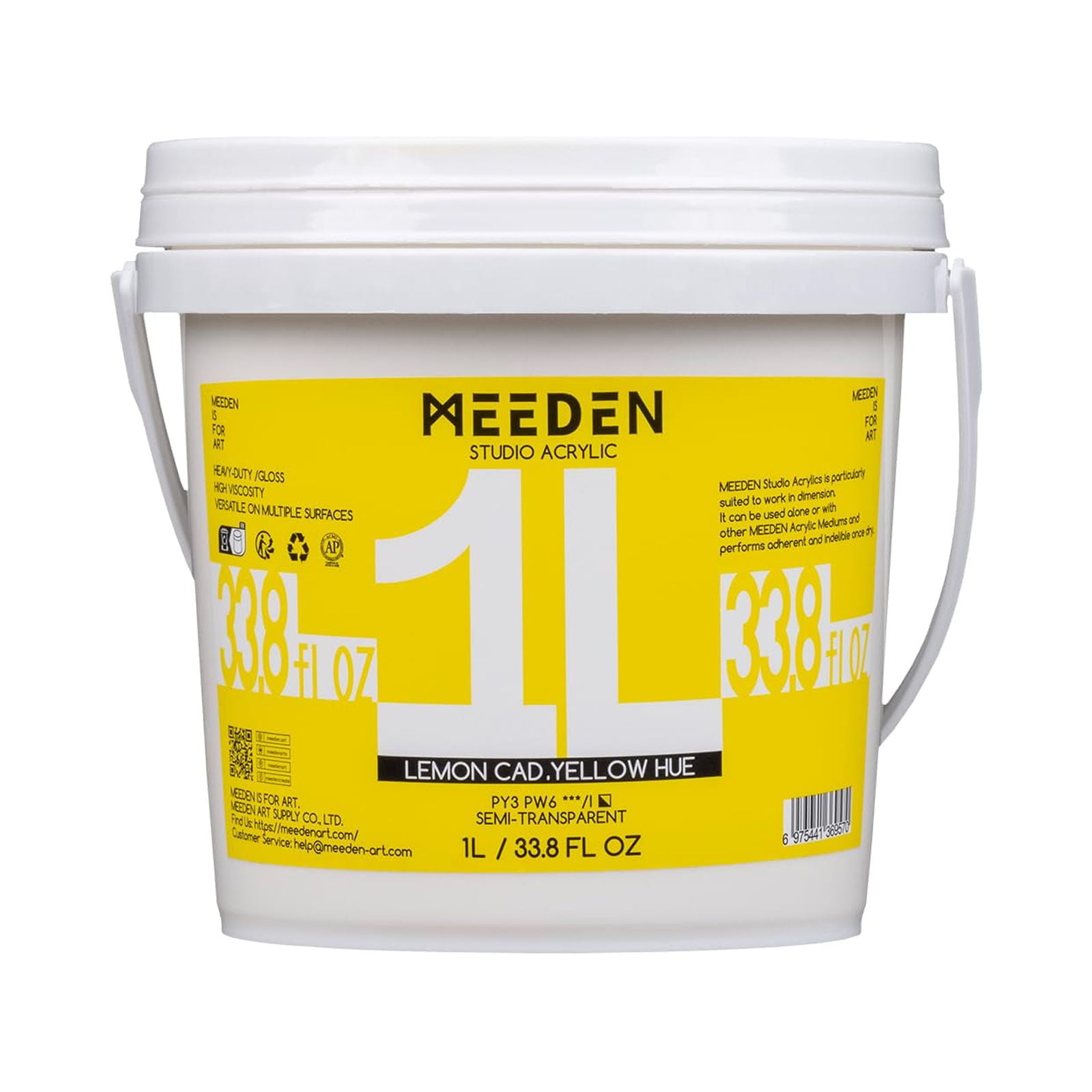 MEEDEN Lemon Cad Yellow Hue Acrylic Paint, Heavy Body Acrylic Paint, Extra-Large 1 L /33.8 oz ...