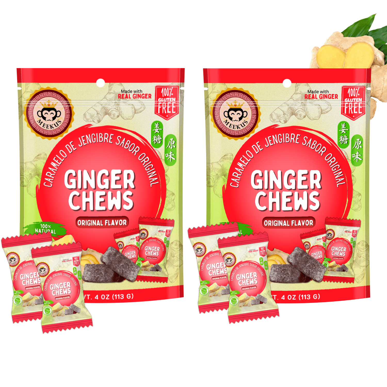 MEEKUS Ginger Candy Chews Original Flavor Natural Ginger Gluten-Free ...