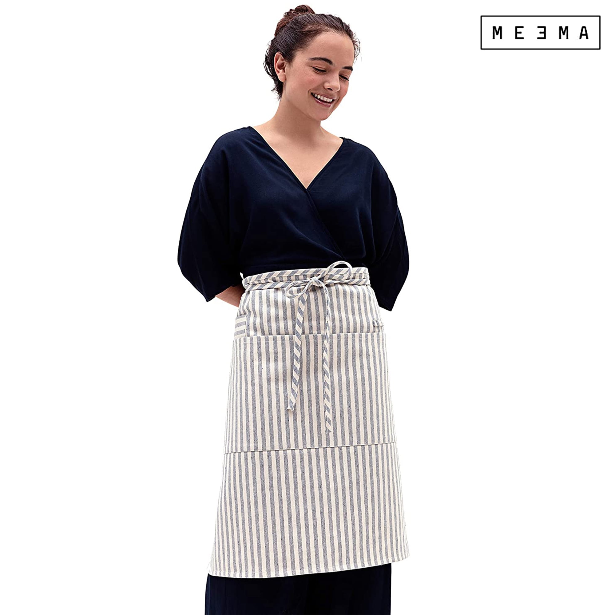 MEEMA Server Aprons with Pockets - Striped Half Apron for Bartender and ...