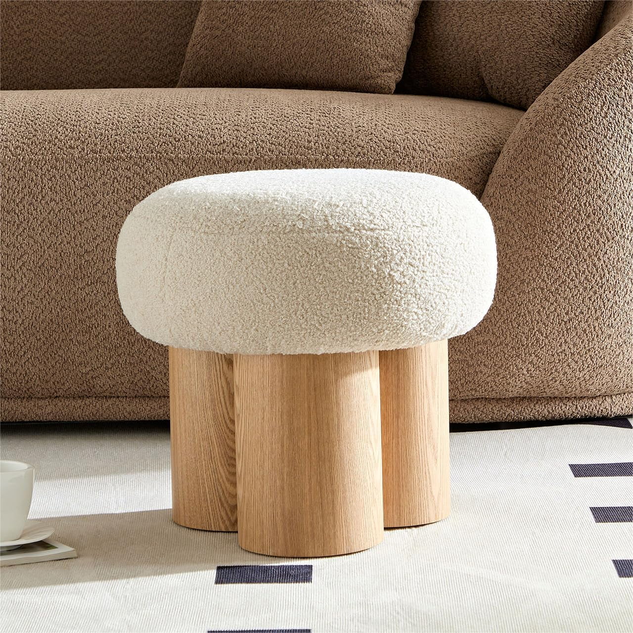 MEETAKING Small Round Foot Stool, Teddy Fabric Footrest Ottoman Stool ...
