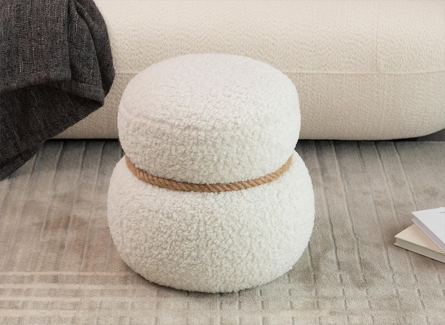 MEETAKING Small Round Foot Stool, Teddy Fabric Footrest Ottoman Stool ...